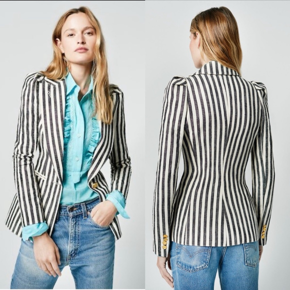 Smythe | Jackets & Coats | Smythe Box Pleat Blazer Black Awning Stripe ...